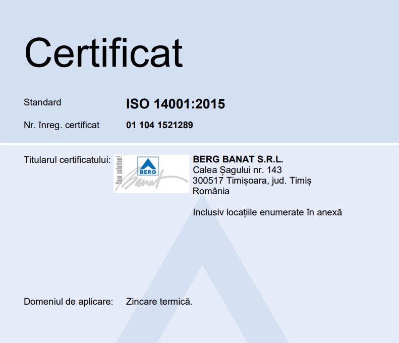 Certificare ISO 14001 - Bergbanat