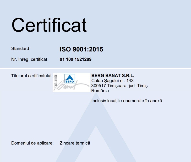 Certificare ISO 9001 - Bergbanat